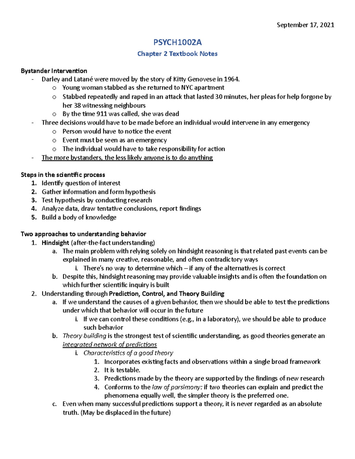 Chapter 2 Textbook Notes - PSYCH1002A Chapter 2 Textbook Notes ...