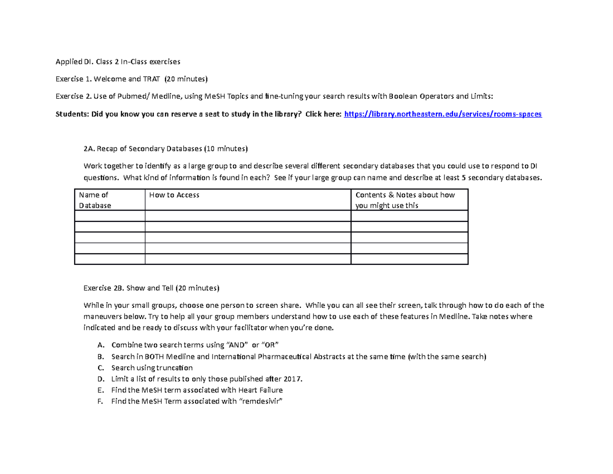 Class 2 In Class activities for students -3 - Applied DI. Class 2 In ...
