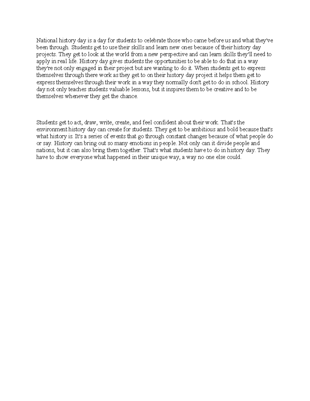 History day summary - Over view - National history day is a day for ...