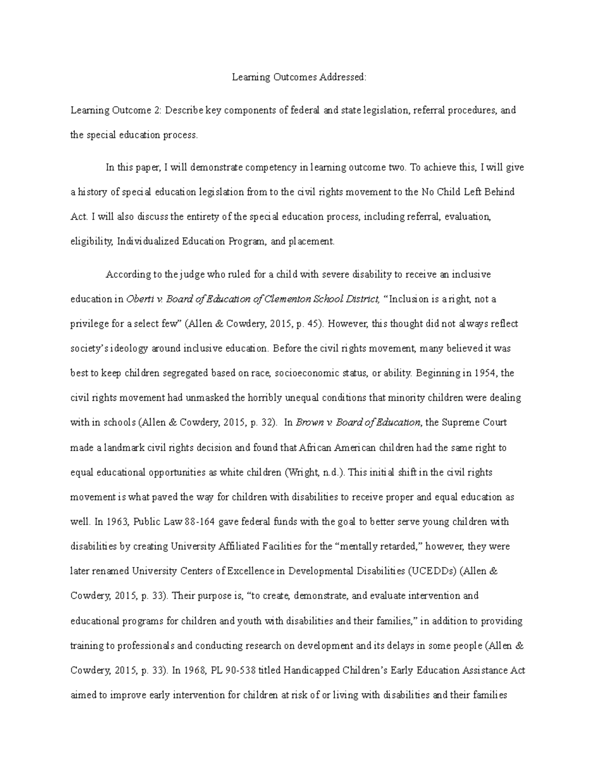 EDU602 Activity Paper 1 - Learning Outcomes Addressed: Learning Outcome ...