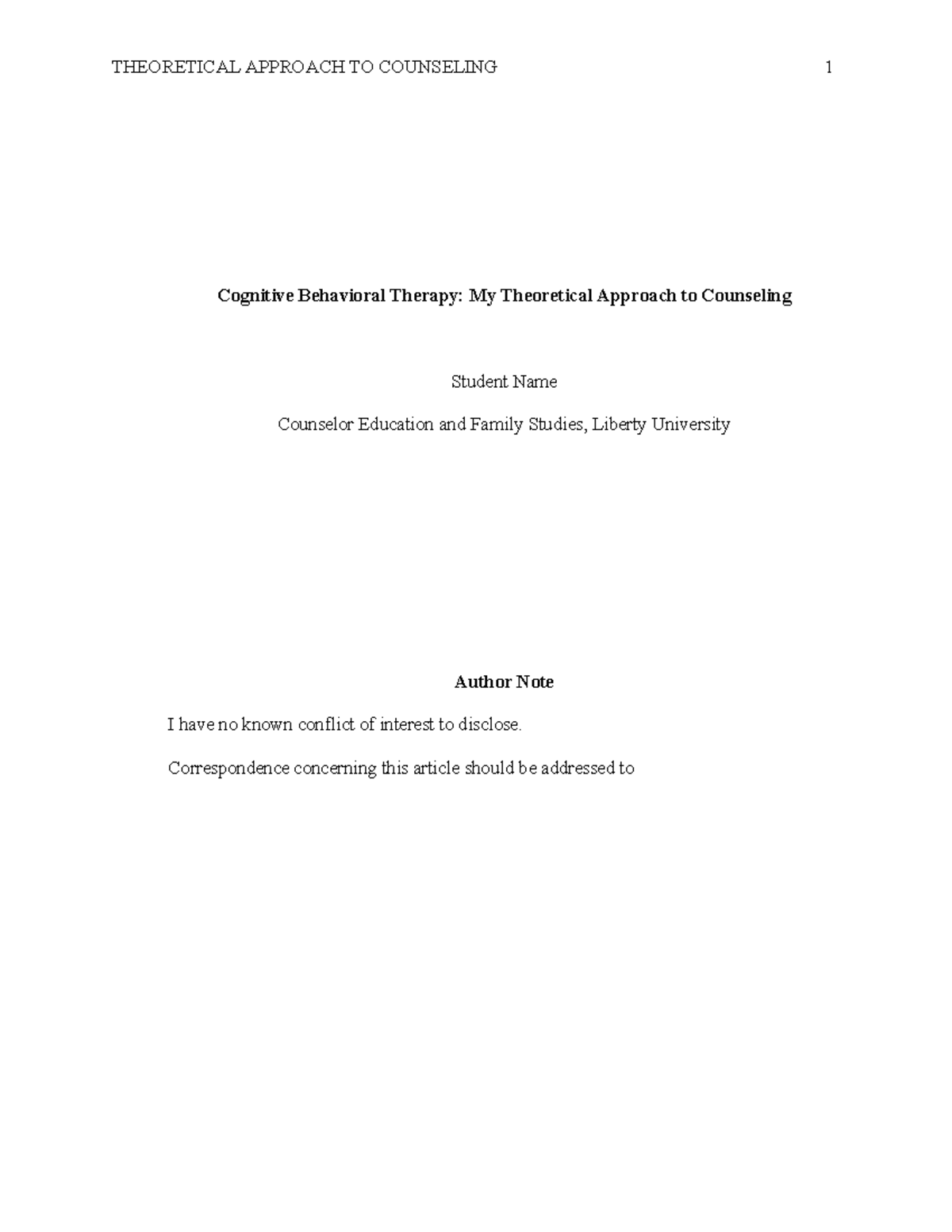 Theoretical Approach Paper - THEORETICAL APPROACH TO COUNSELING 1 ...