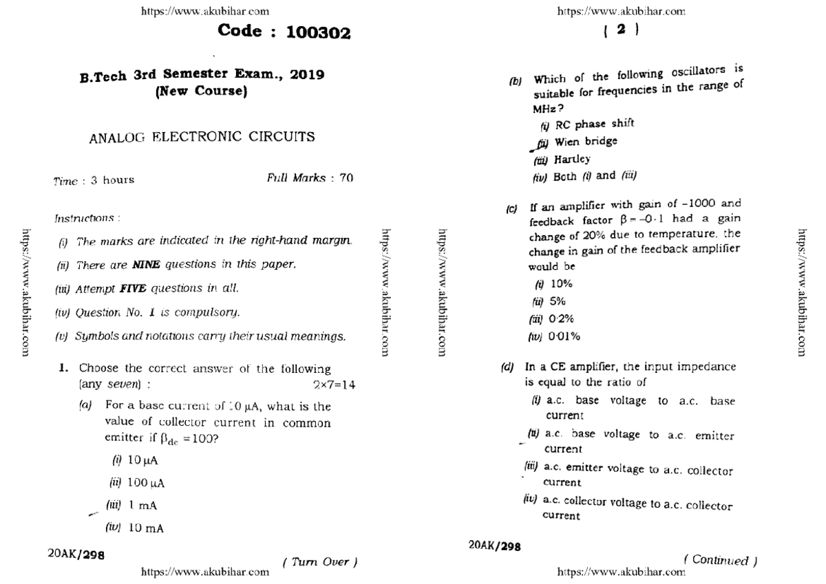 Btech 3 sem analog electronic circuits 100302 2019 - economics - Studocu