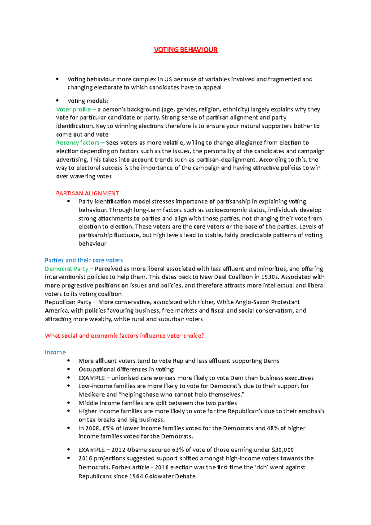 Voting Behaviour notes - VOTING BEHAVIOUR Voting behaviour more complex ...