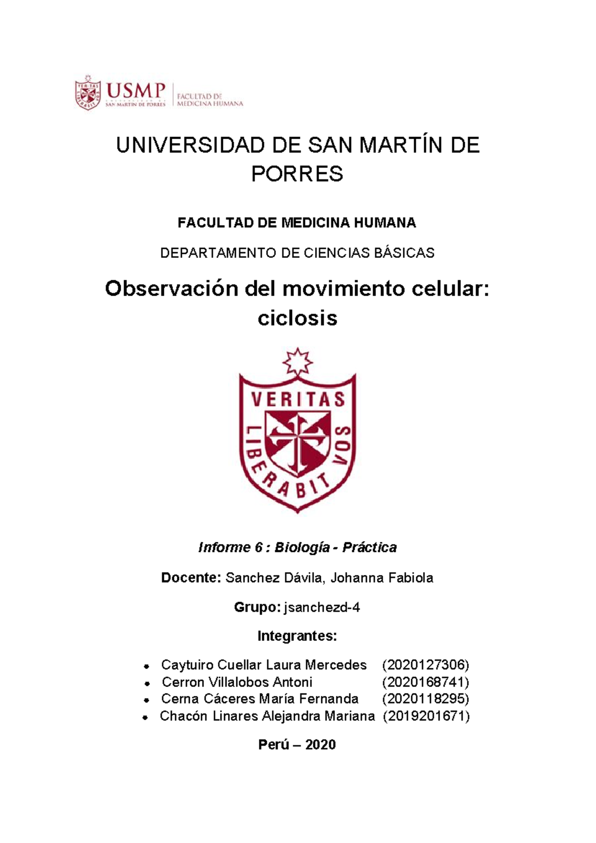 6° Observación DEL Movimiento Celular Ciclosis - UNIVERSIDAD DE SAN ...