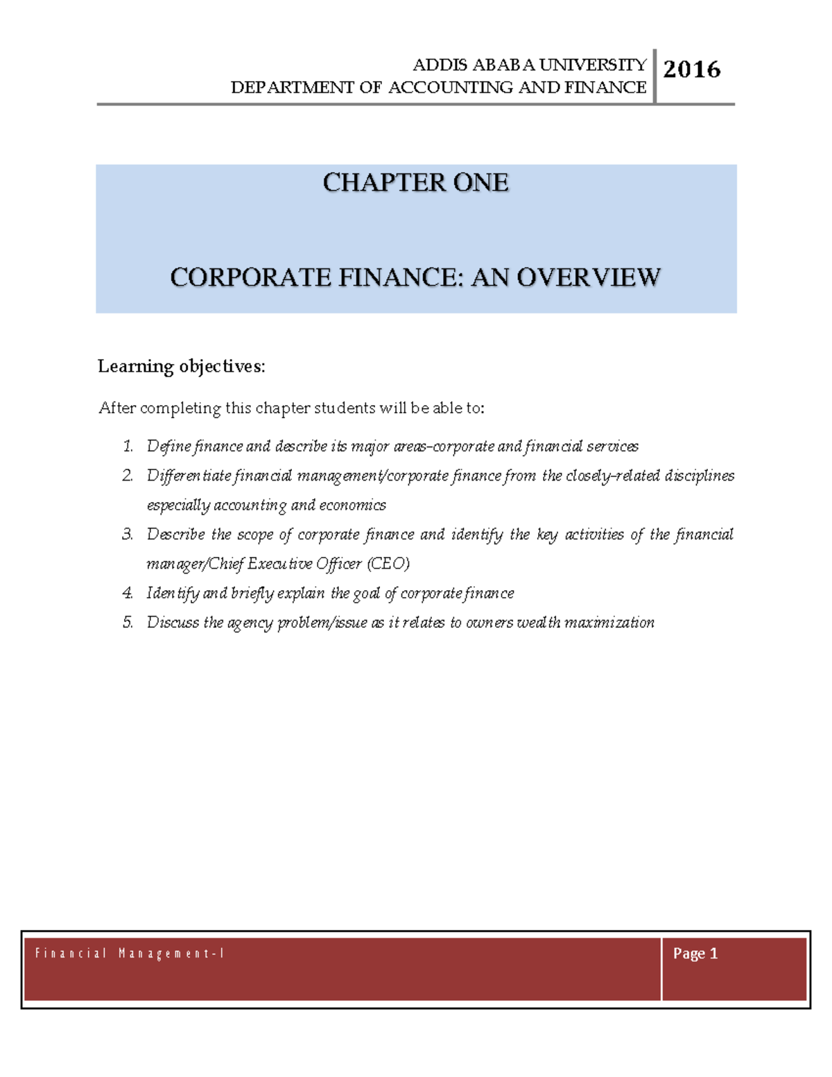 Chap. I - power point of chapter one - DEPARTMENT OF ACCOUNTING AND ...