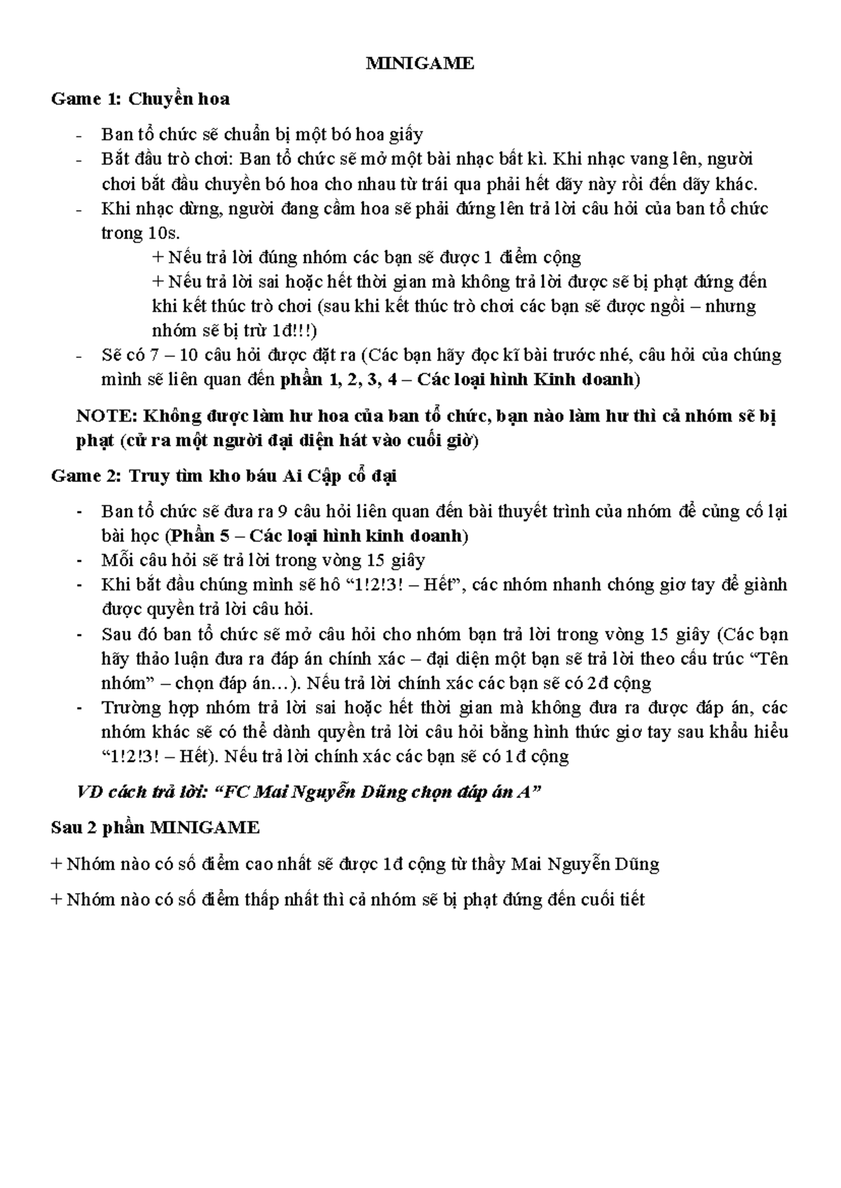 Minigame LUẬT CHƠI - Bài tập nhóm - MINIGAME Game 1: Chuyền hoa - Ban ...