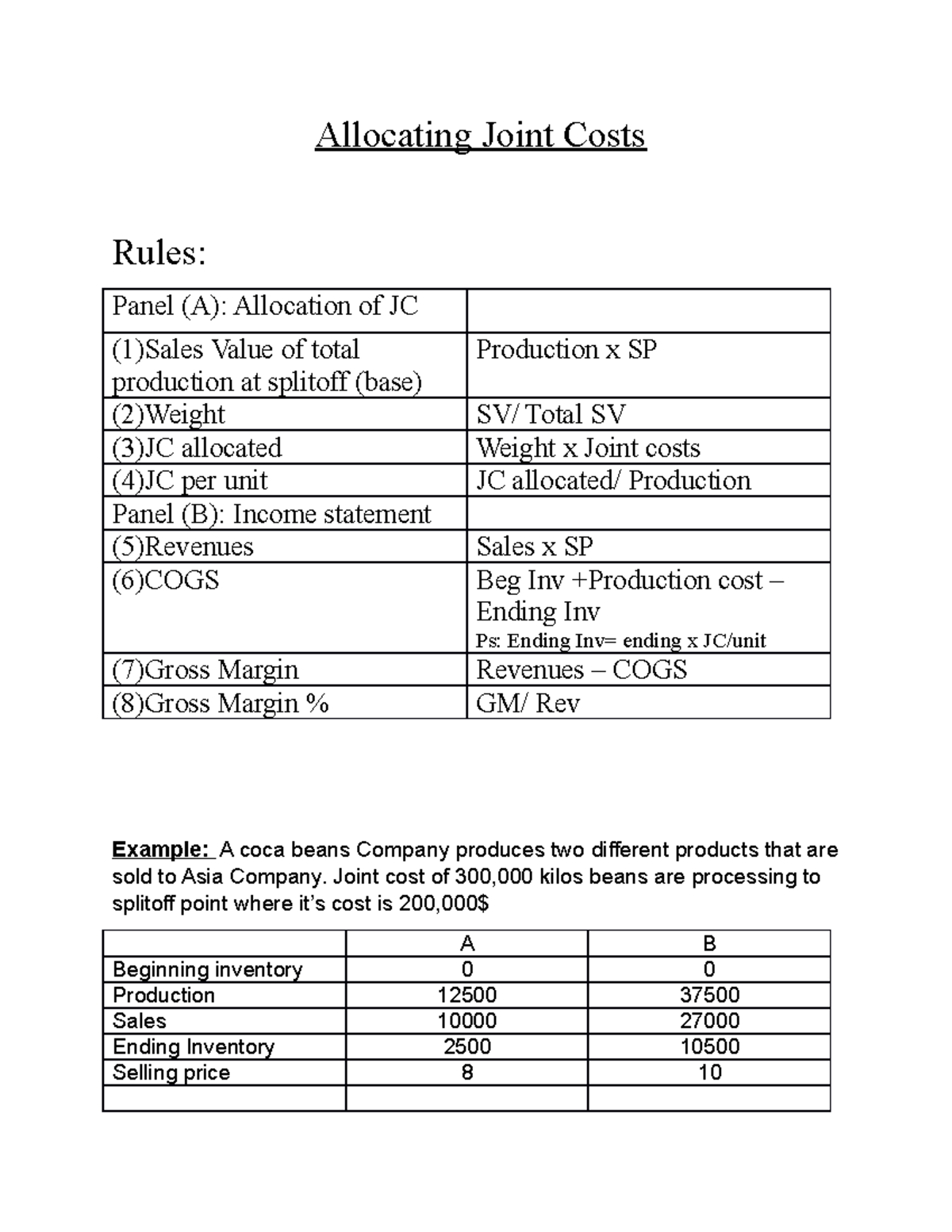 Allocating Joint Costs TUT 3 (1) - Allocating Joint Costs Rules: Panel ...