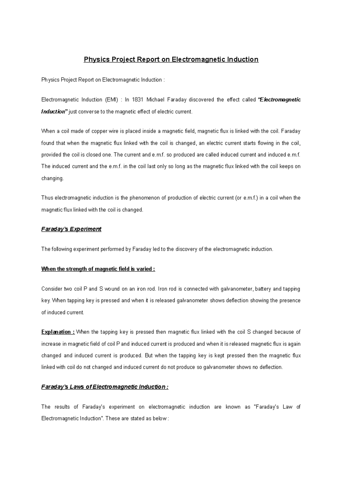 Idoc - weewwdsdsd - Physics Project Report on Electromagnetic Induction ...