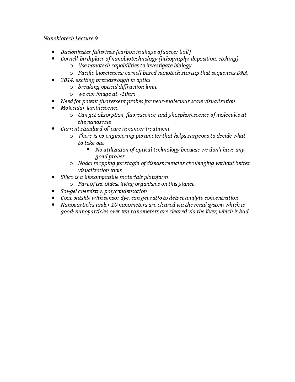 Nanobiotech Lecture 9 Notes - Nanobiotech Lecture 9 Buckminster ...