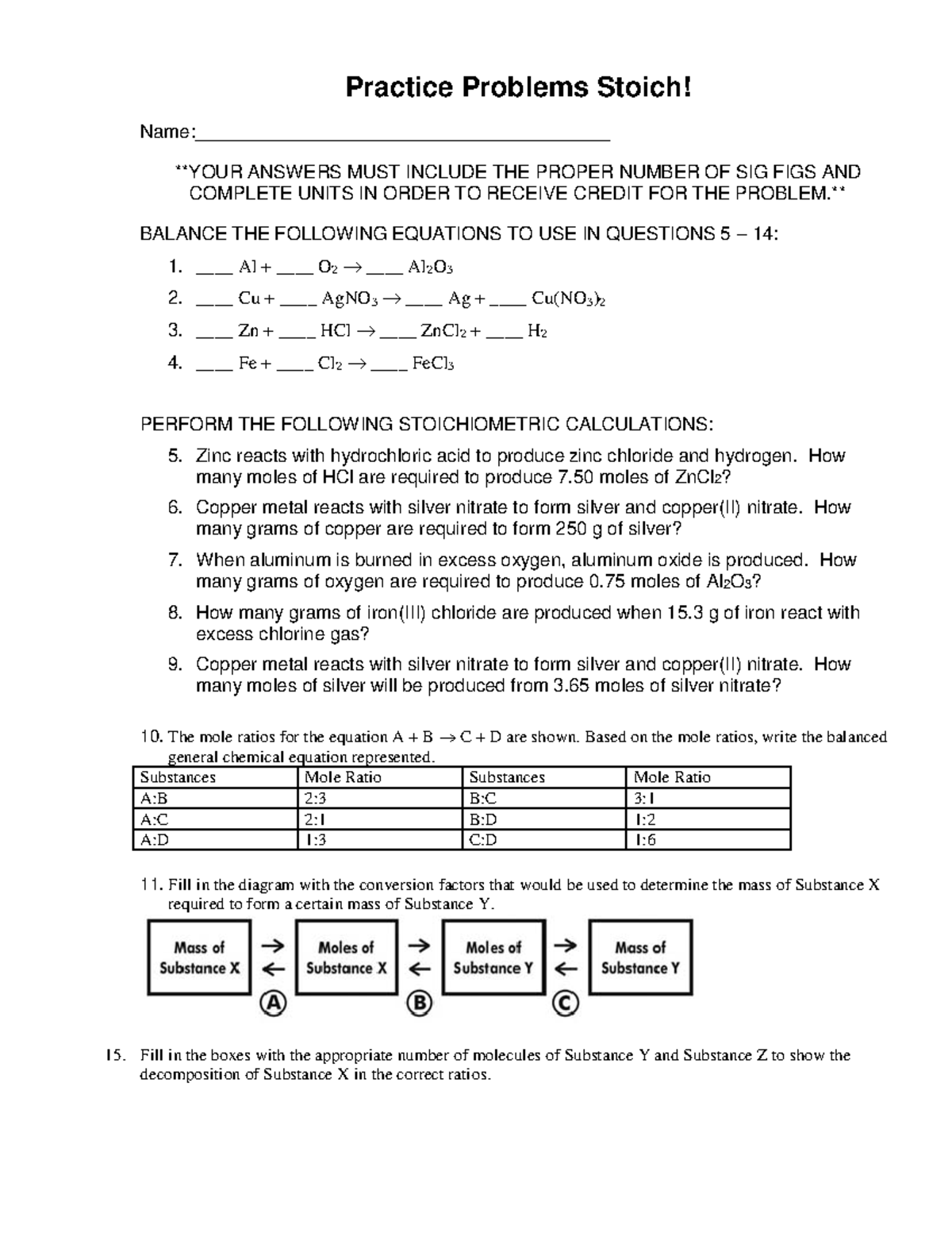 Analytical chemistry - Practice Problems Stoich! Name