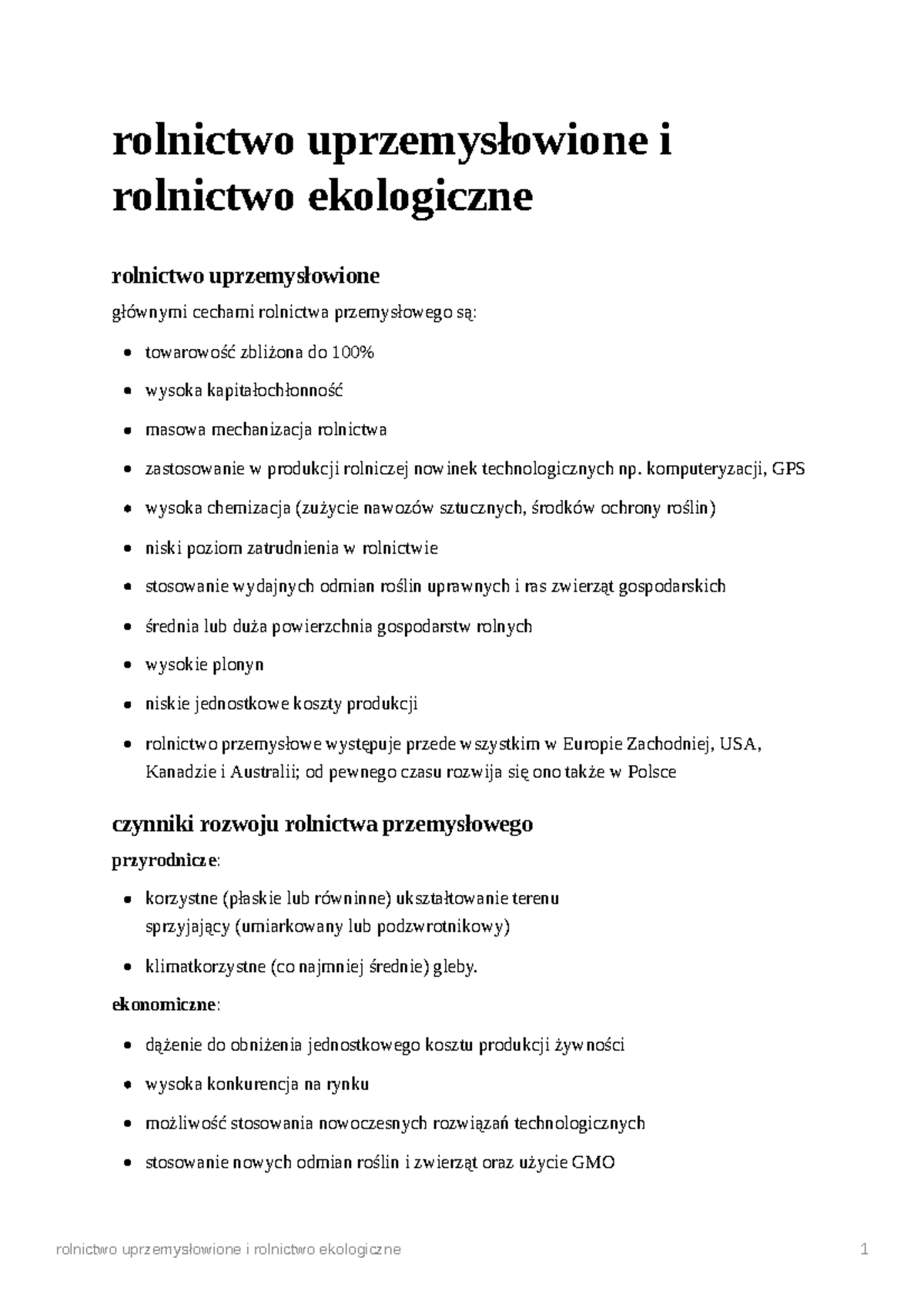 Rolnictwo uprzemyslowione i rolnictwo ekologiczne - rolnictwo ...