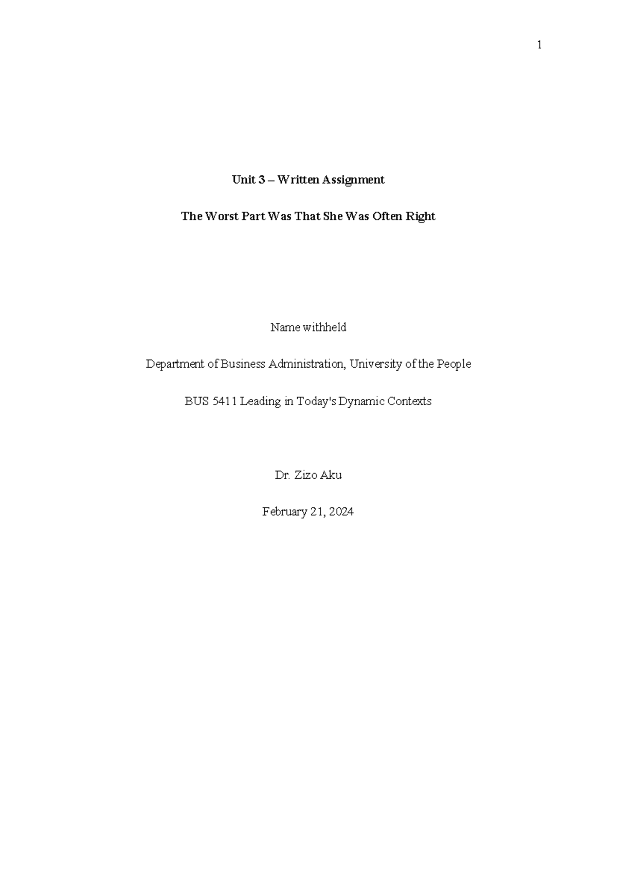 Unit 3 Written Assignment - Unit 3 – Written Assignment The Worst Part ...