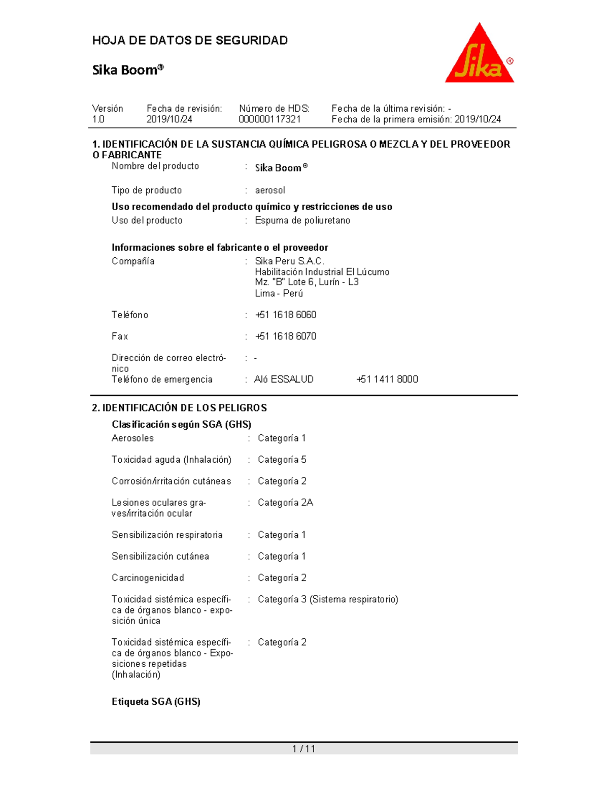 HS - Sika Boom - producto sika - Sika Boom® Versión 1. Fecha de ...