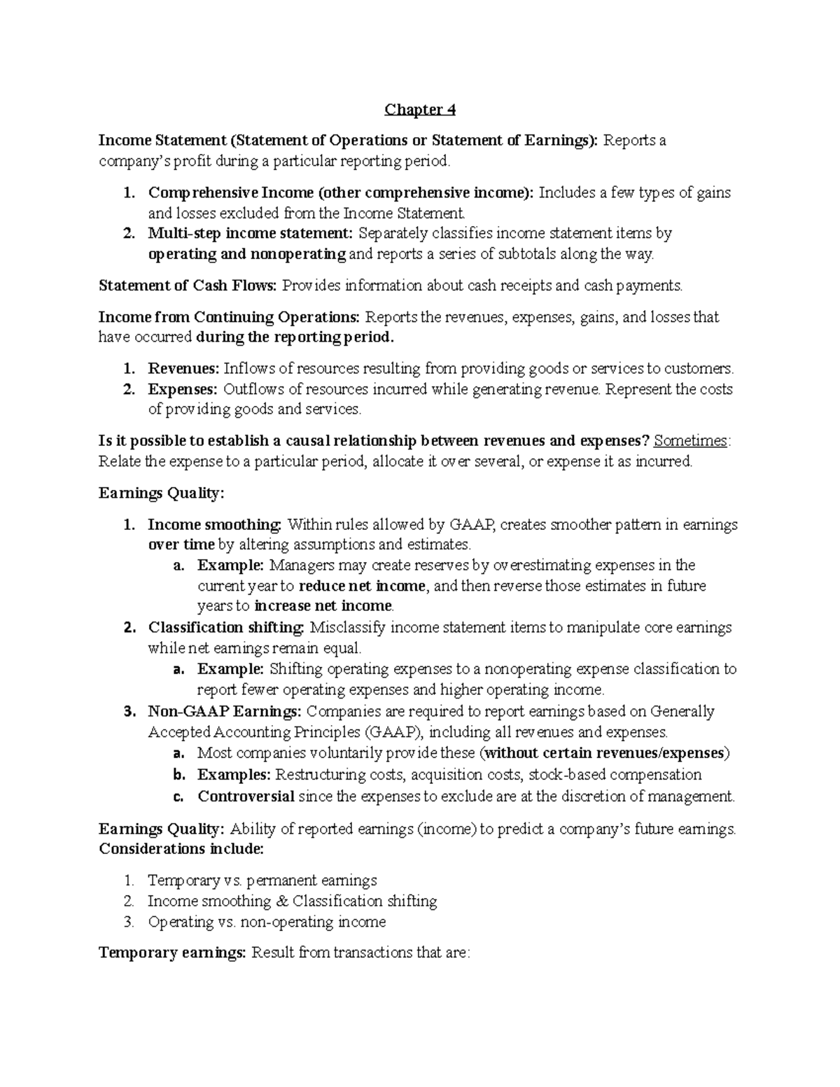 Chapter 4 Notes - Chapter 4 Income Statement (Statement of Operations ...