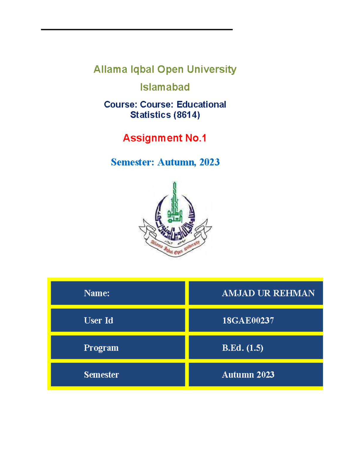 8614 - ASSINMENT OF BED COURSE - Allama Iqbal Open University Islamabad ...