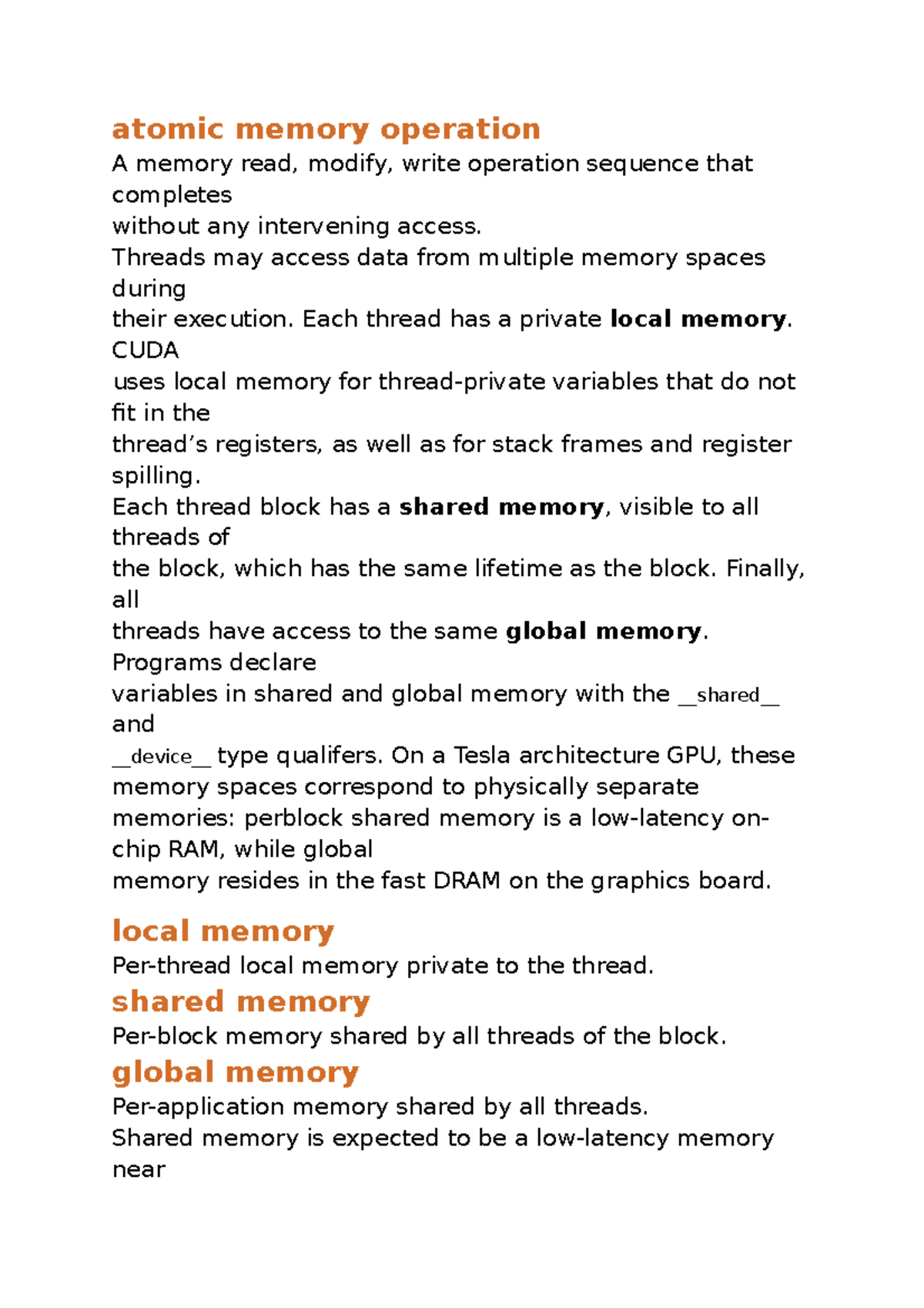 Memory - atomic memory operation A memory read, modify, write operation ...