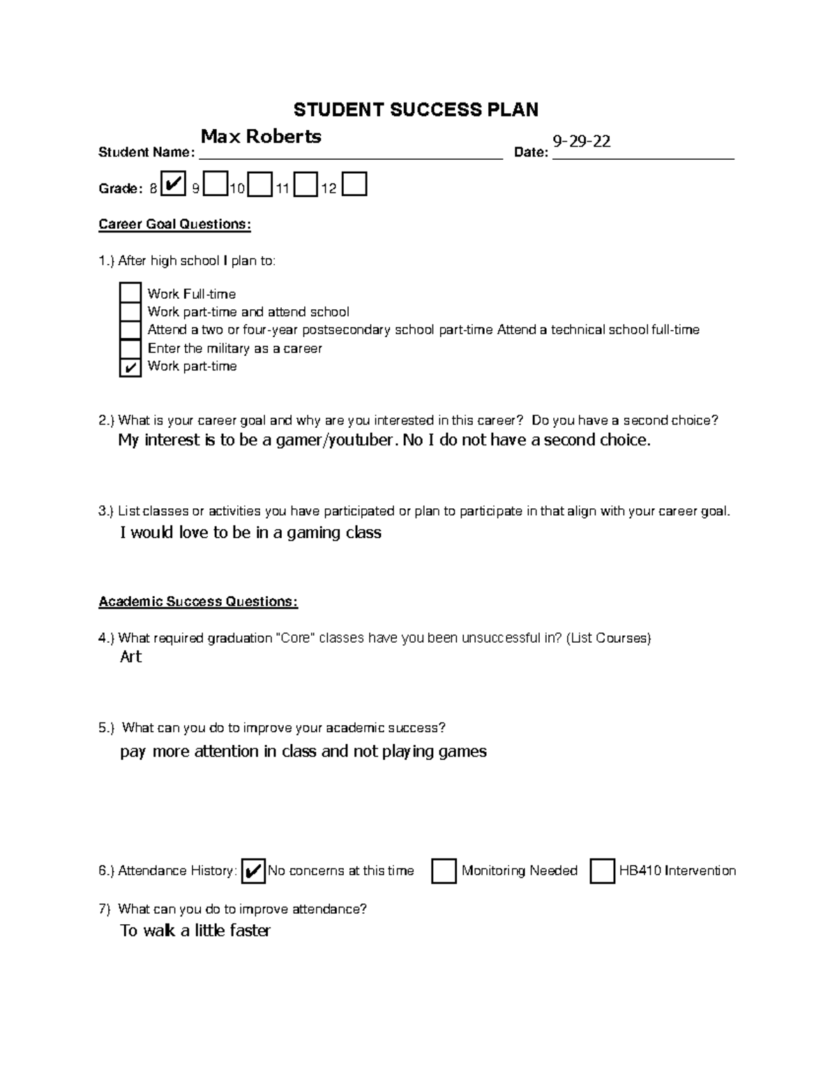 Success Plan Real - Editable - STUDENT SUCCESS PLAN Student Name: - Studocu