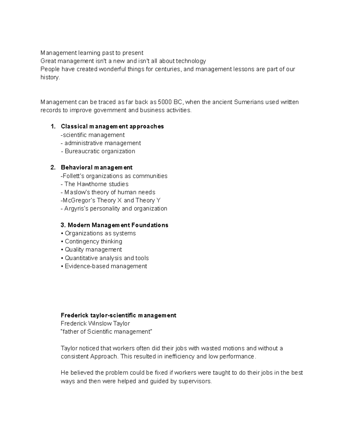 Chapter 2 gms 200 - Management learning past to present Great ...