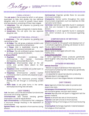 General Biology 1 - handouts about cells - CELL - A cell is a mass of ...
