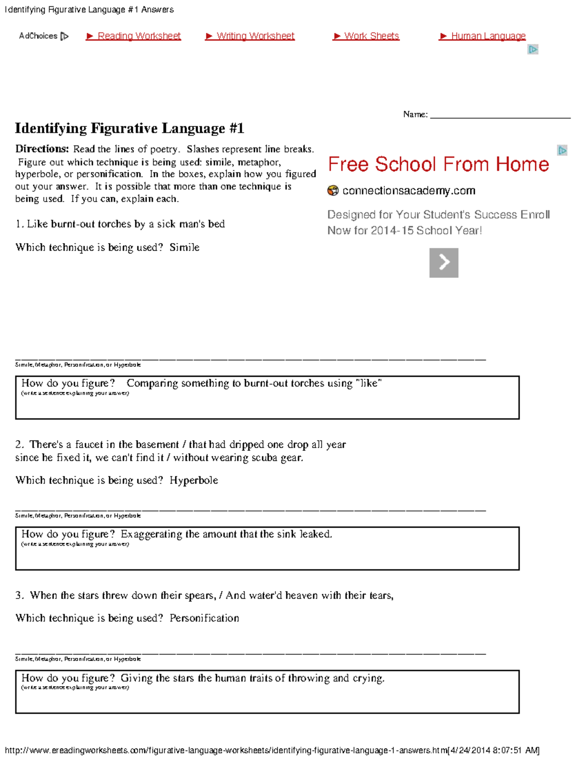 April 28 to May 2Identifying Figurative Language 1 Answers ...