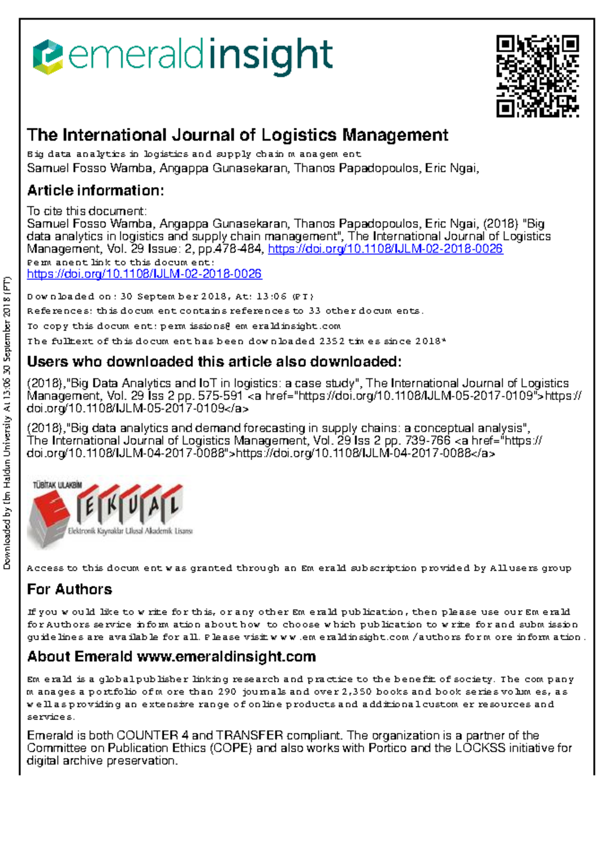 Big data analytics in logistics and supply chain management - The ...