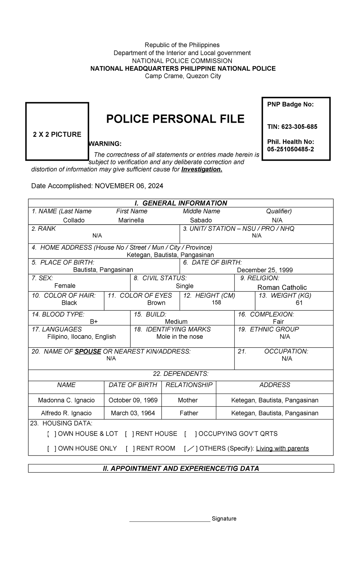 PNP PDS - PNP PDS - Republic of the Philippines Department of the Interior and Local government ...