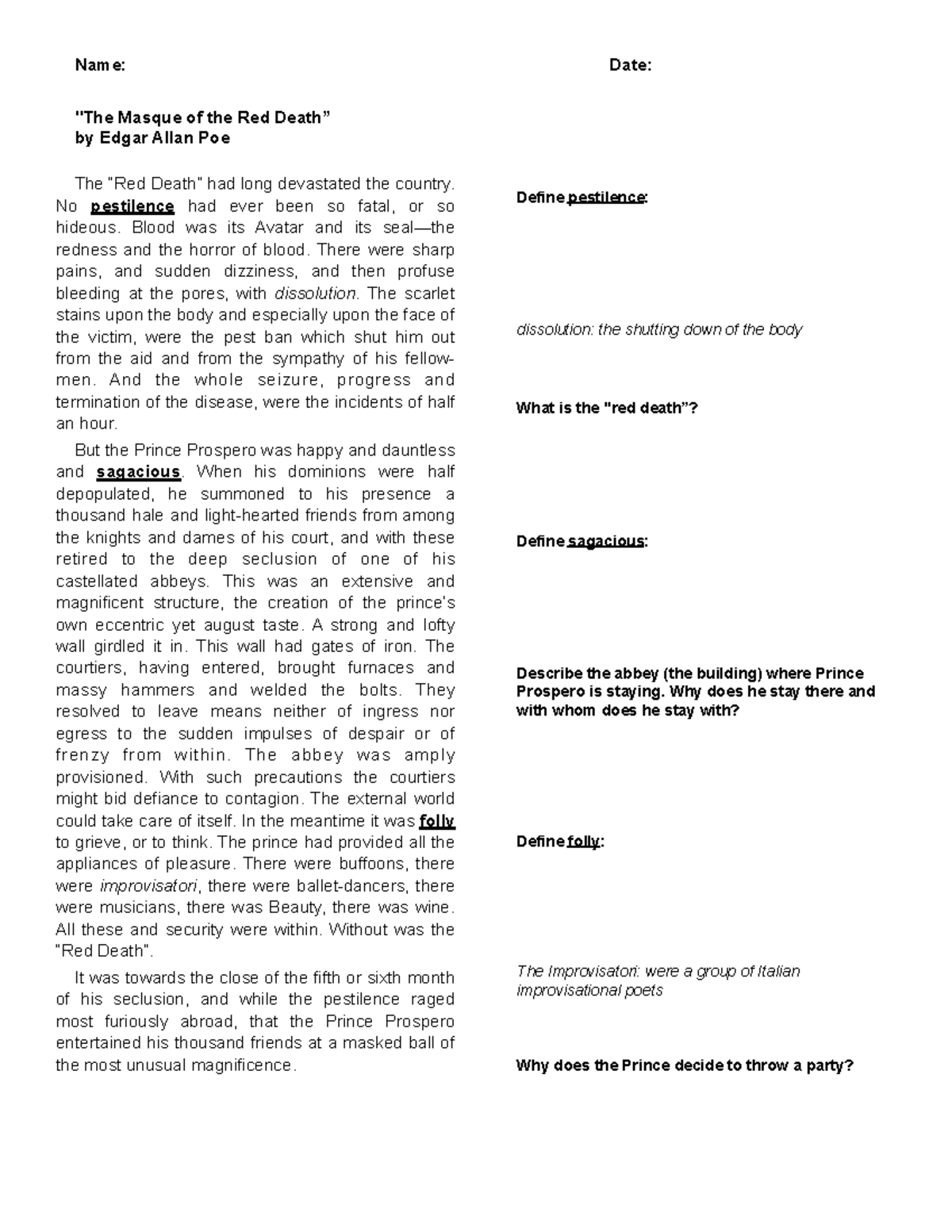 Annotated Red Death PDF 2-end - Name: "The Masque of the Red Death” by ...