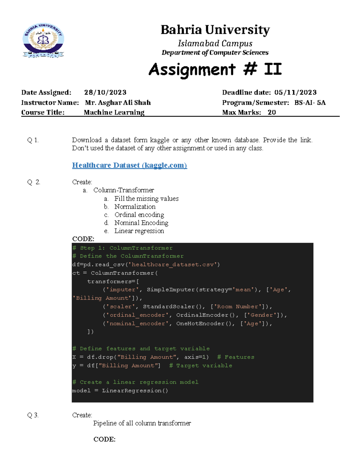 Assignment-II-BS-AI-5A-29102023-071431 pm - Bahria University Islamabad ...