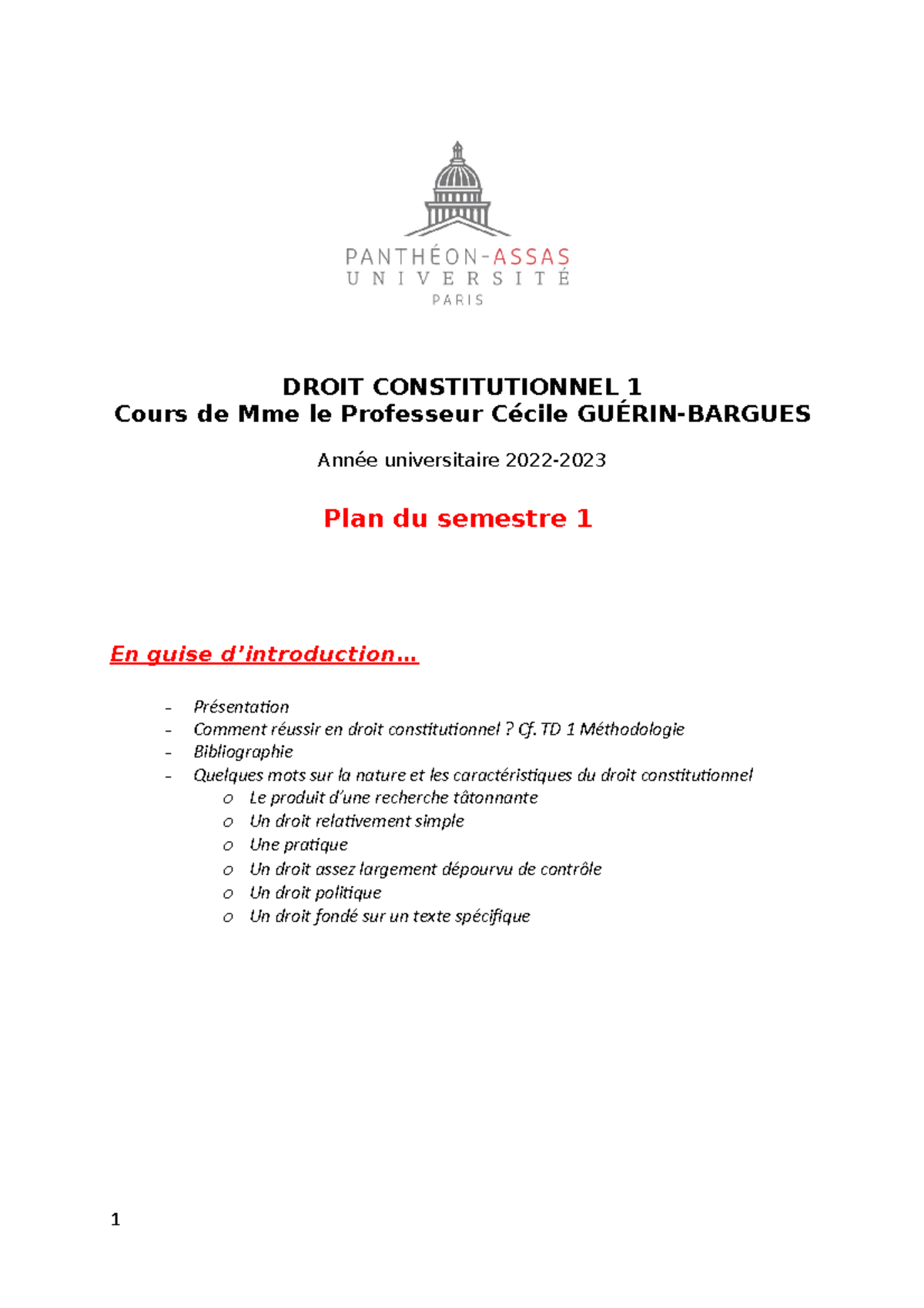 Au 5 dec Plan DC 1 equipe 3 CGB - DROIT CONSTITUTIONNEL 1 Cours de Mme ...