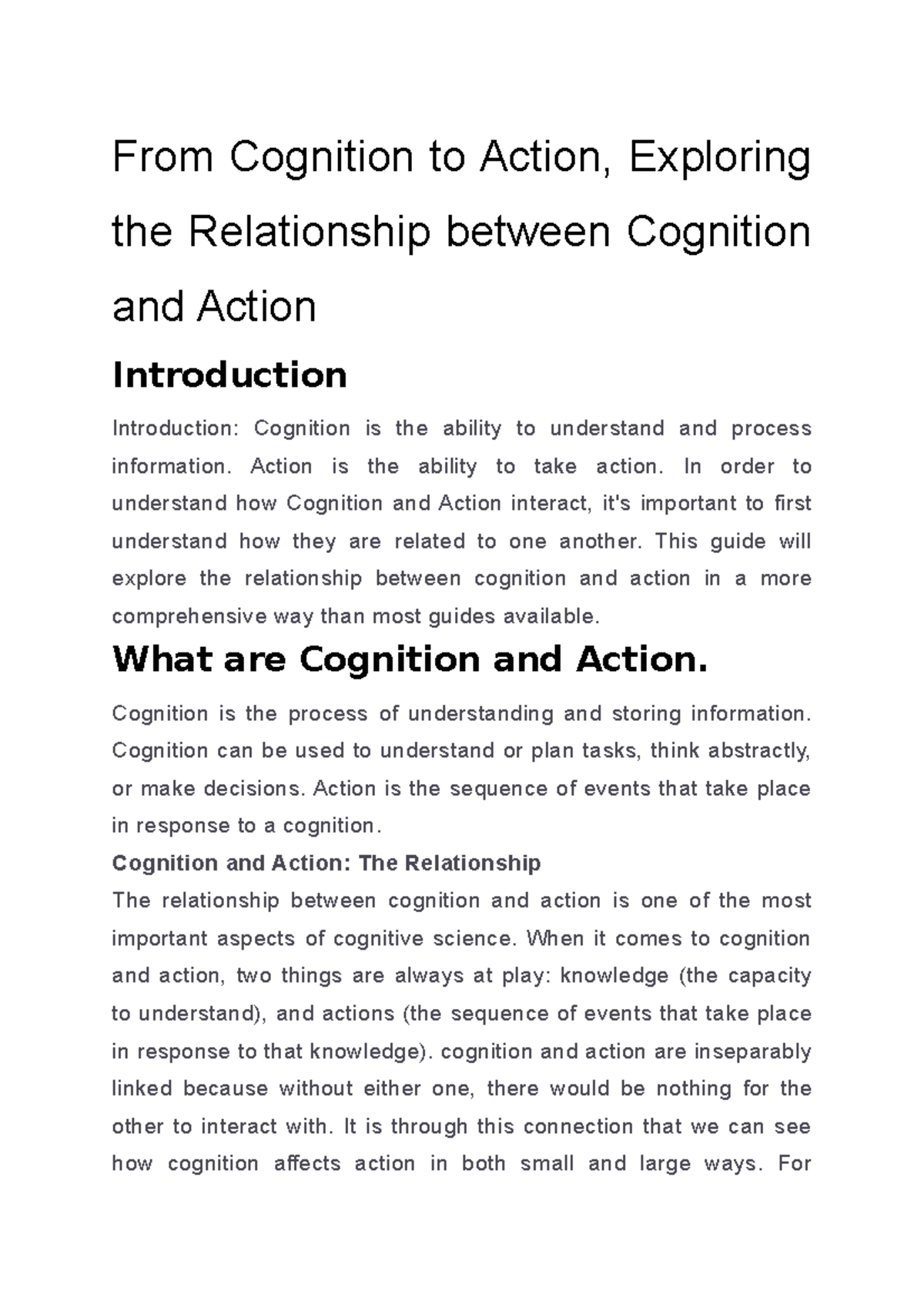 From Cognition to Action, Exploring the Relationship between Cognition ...