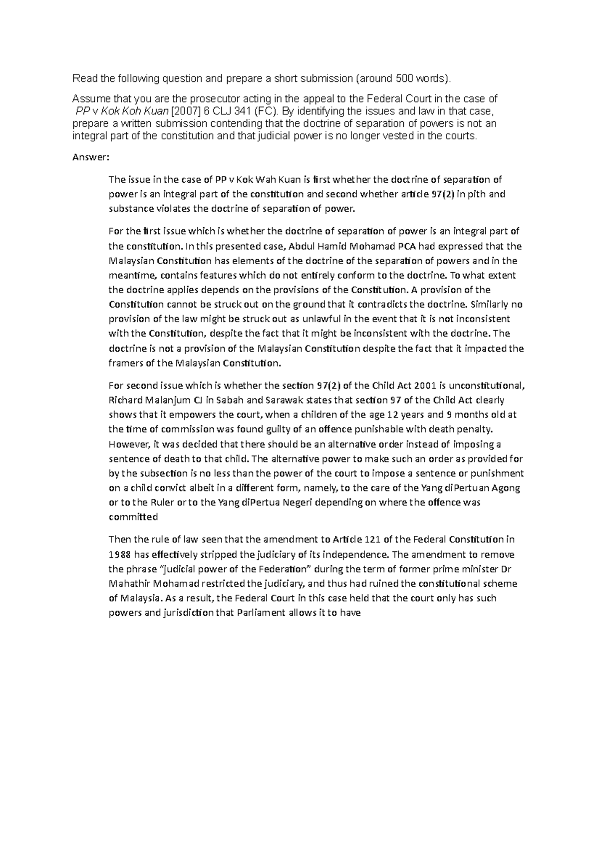 Moot 500w submision - moot tutorial question - Read the following ...