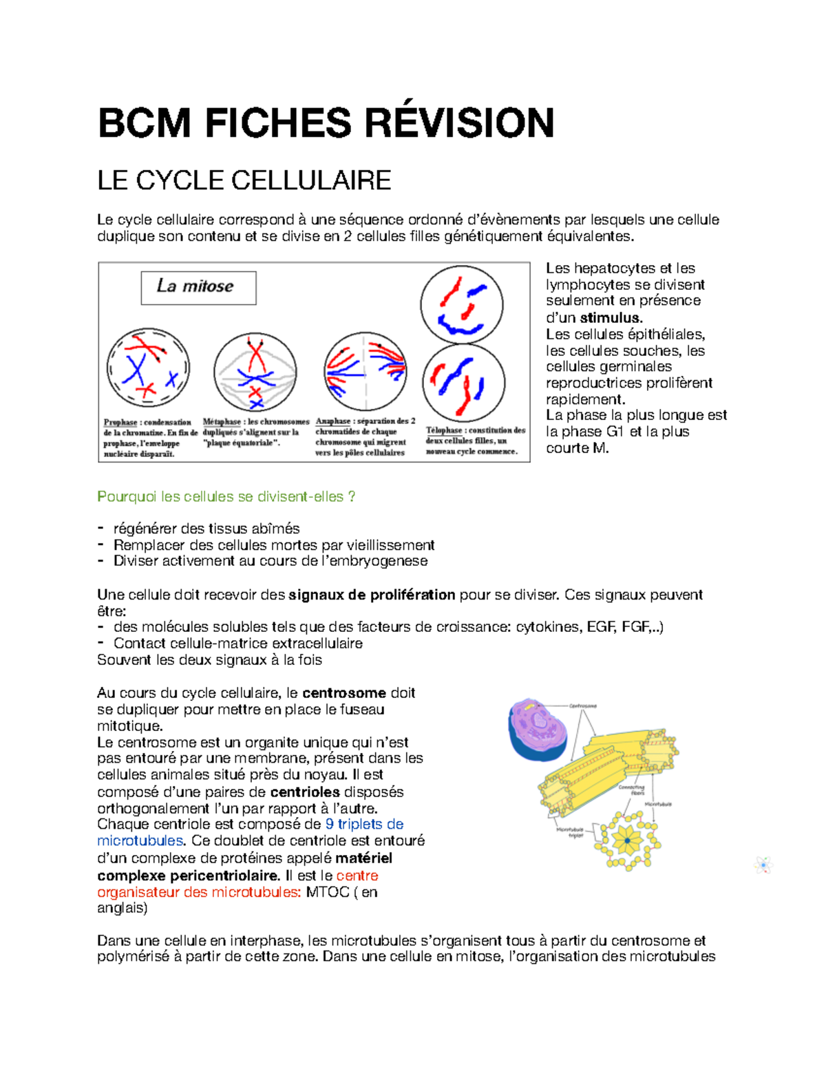 BCM Fiches Révisions - Résumé Biologie cellulaire et moléculaire - BCM ...