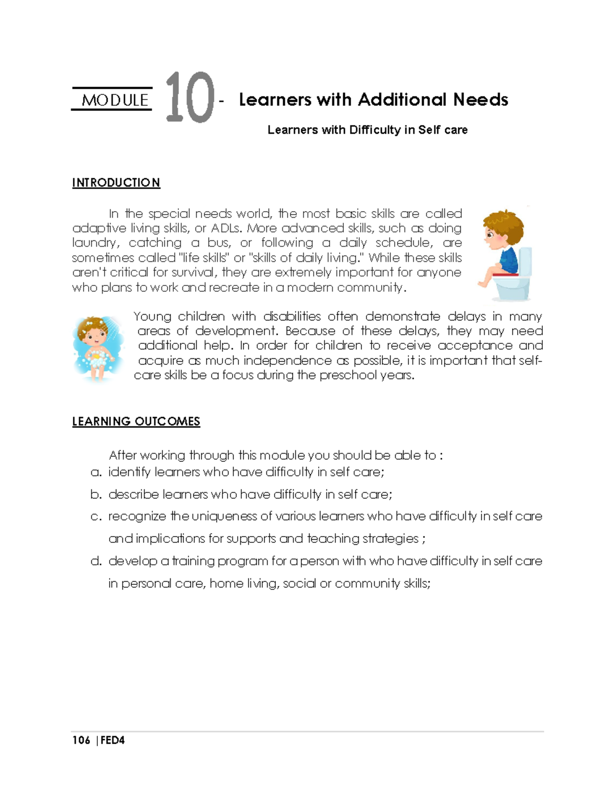 Module 10 SELF CARE - MODULE - Learners with Additional Needs Learners with Difficulty in Self ...