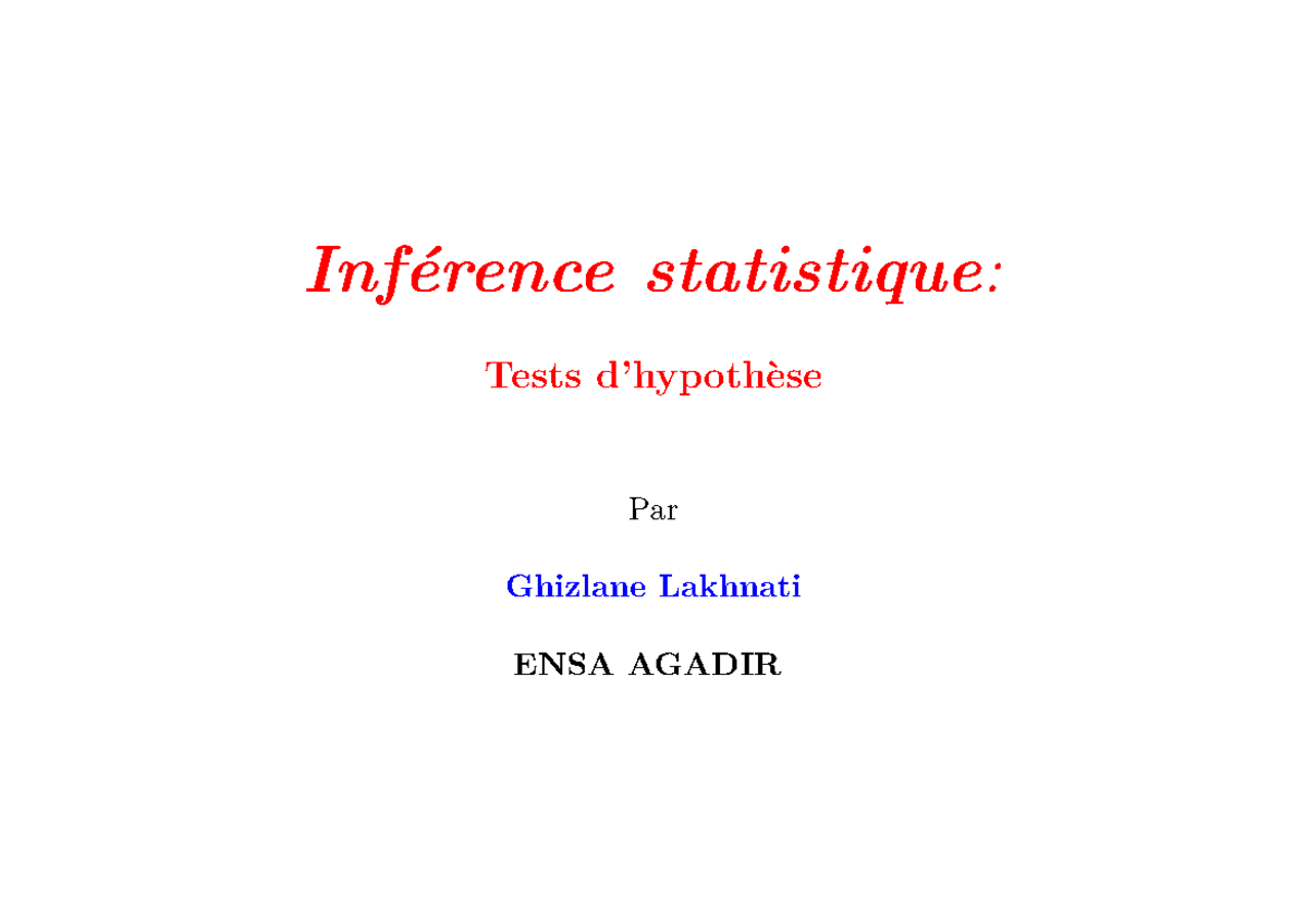 7 - Chapitre 3 - Tests d hypothèse - Inf ́erence statistique: Tests d ...