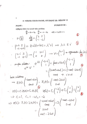 Midterm 1 2020 practice exam - MA 303 FALL 2020 MIDTERM I NAME: PURDUE ID: CIRCLE YOUR SECTION ...