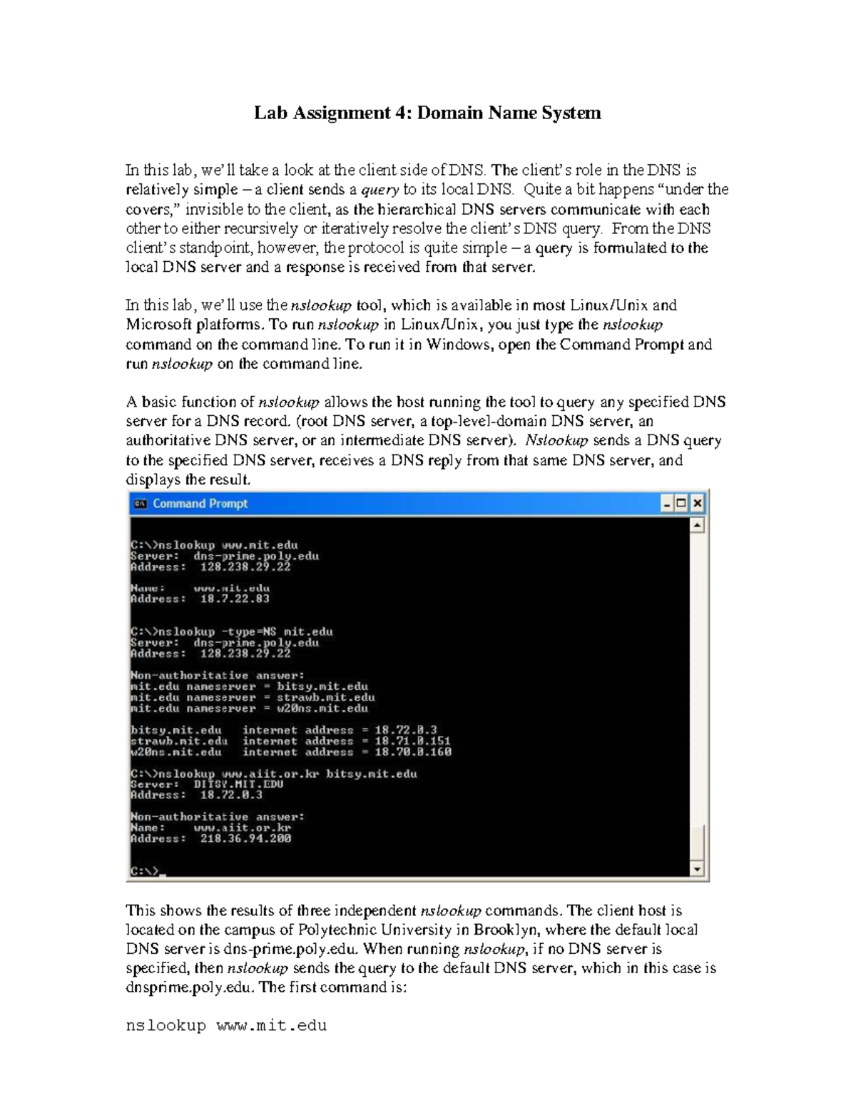 Lab 3- Wireshark DNS - please make the title as descriptive - Lab Assignment 4: Domain Name ...
