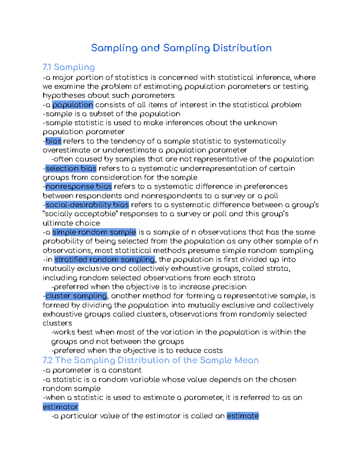 BUAD 231 Chapter 7 Notes - Sampling and Sampling Distribution 7 ...
