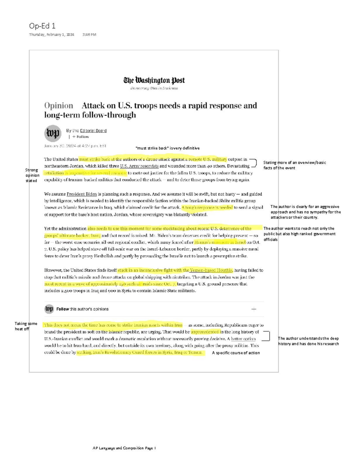 Op-Ed 1 - op-ed - "must strike back" is very definitive Stating more of an overview/basic - Studocu