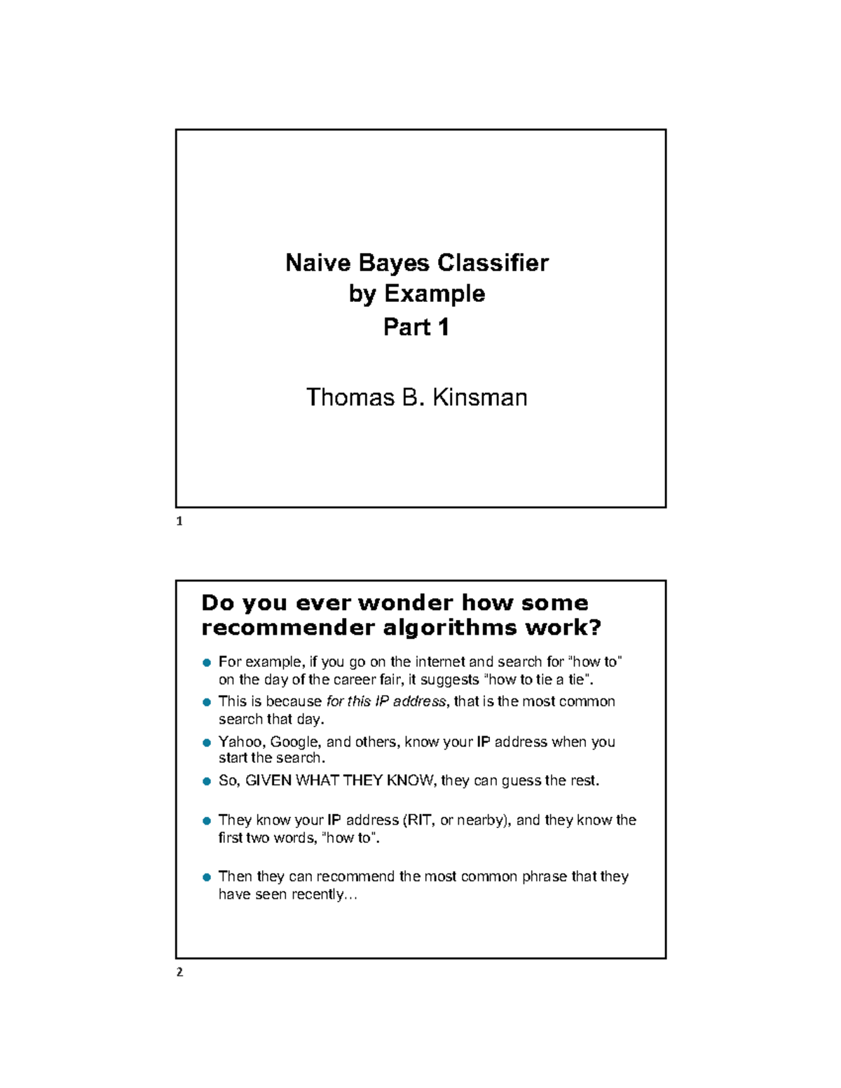 Lec 18b Naive Bayes Part 1 Math And Theory V818 Naive Bayes Classifier By Example Part 1