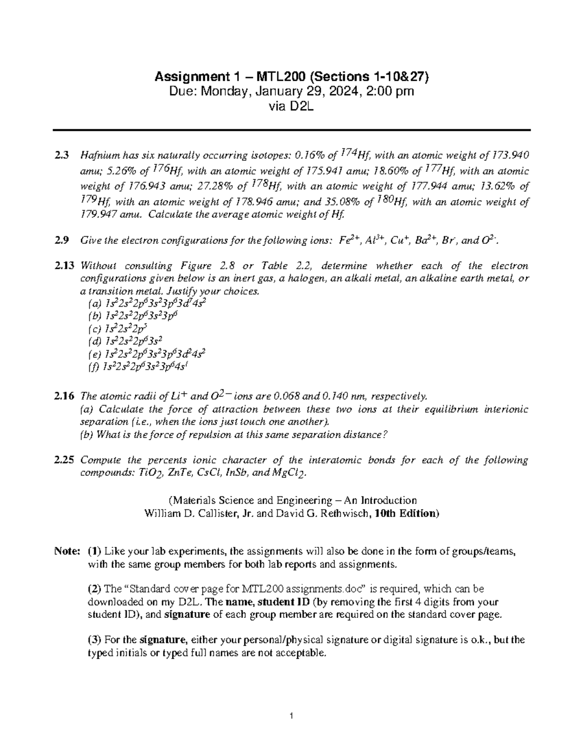 Assignment 1-MTL200(1-10&27)-Due on Jan29-2024 - 1 Assignment 1 – MTL 200 (Sections 1 - 10 &27 ...