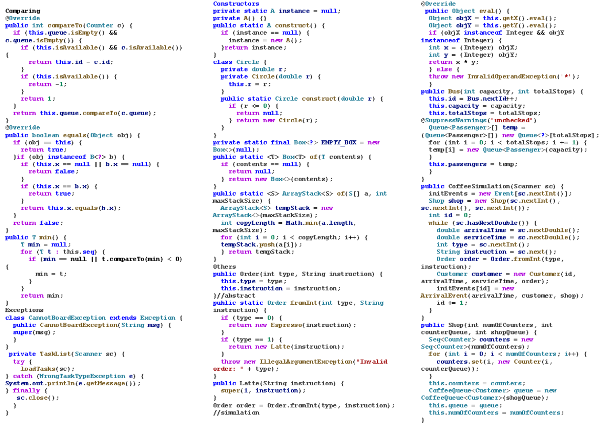 PE1 Cheatsheet - Google Docs - Comparing @Override public int compareTo(Counter c) { if - Studocu