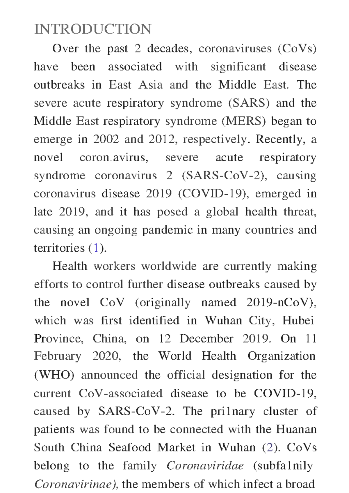 Covid 19 project - INTRODUCTION Over the past 2 decades, coronaviruses ...
