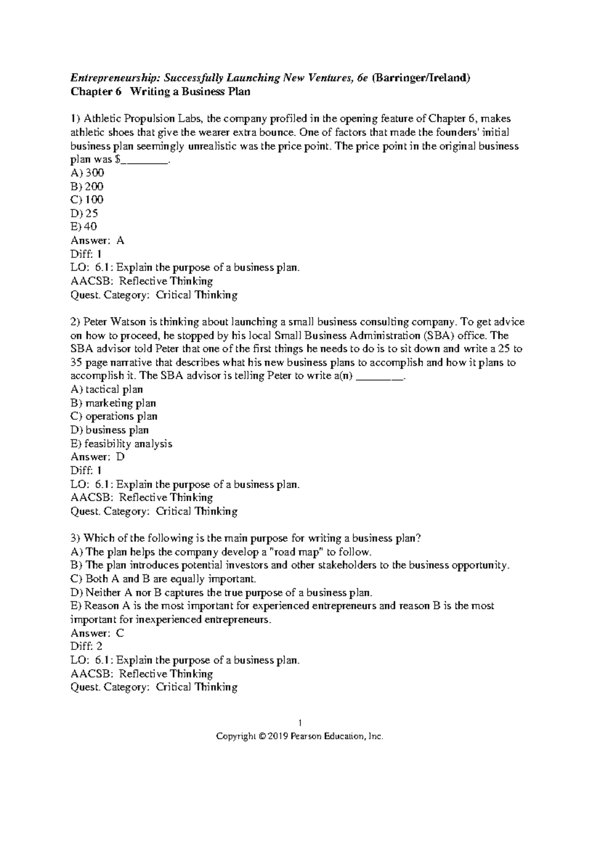 Entrepreneurship chapter 6 ( test bank ) - 1 Entrepreneurship ...