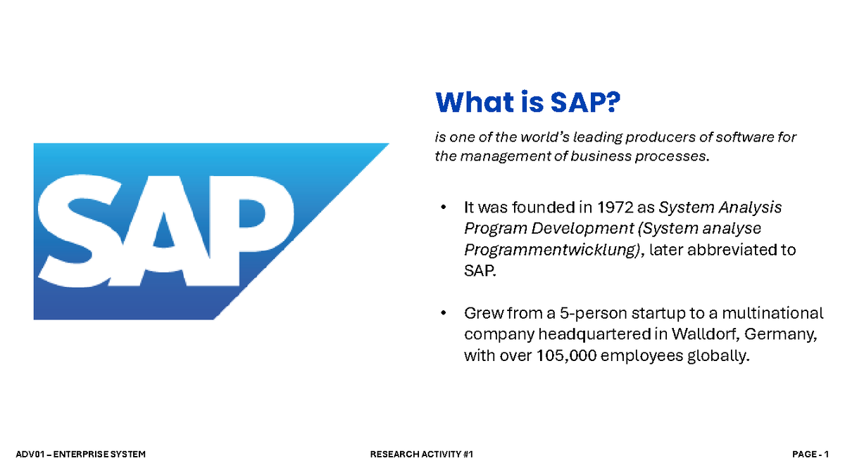 What is SAP ENTERPRISE SYSTEM - What is SAP? is one of the world’s ...