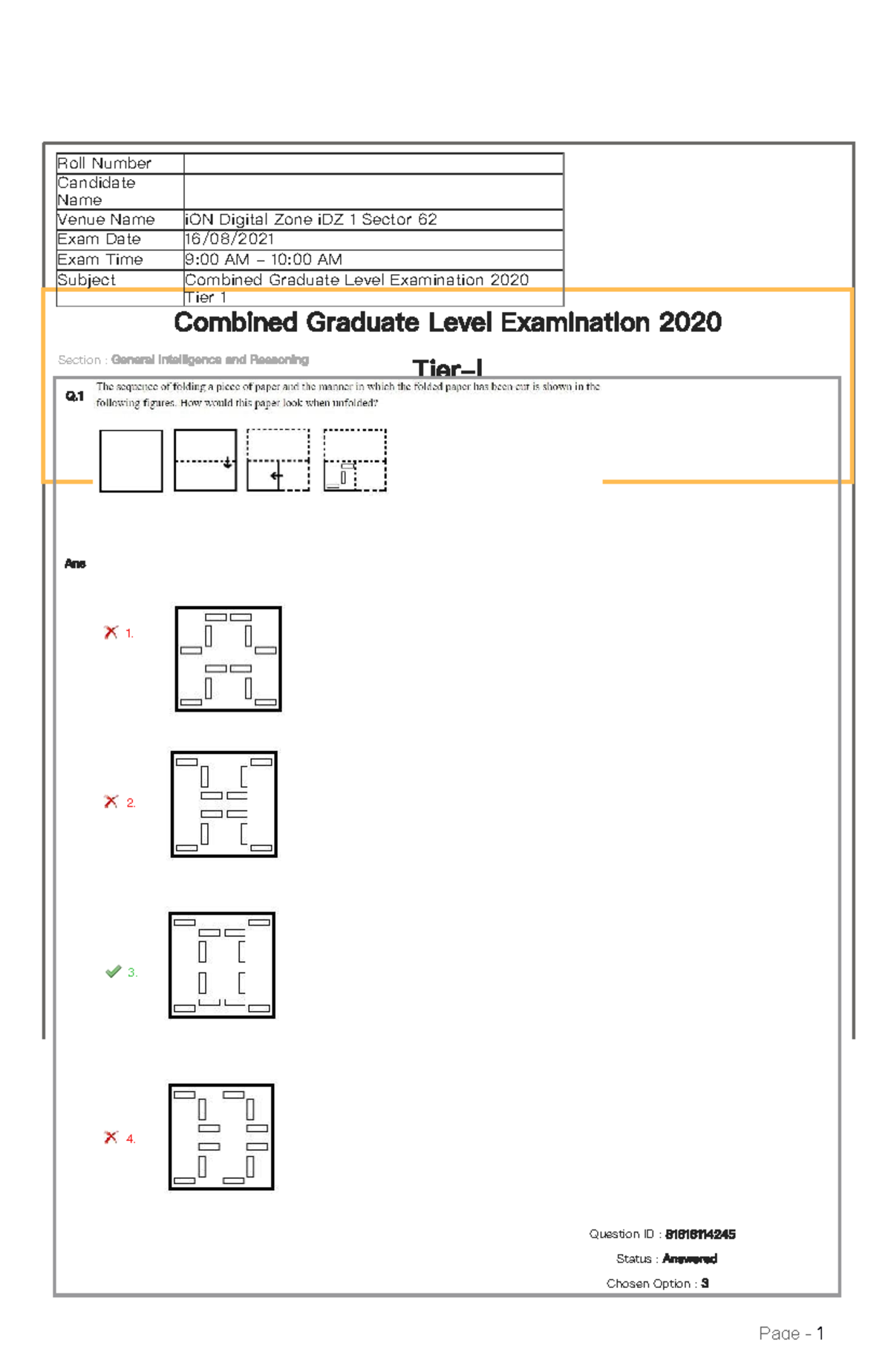Ssc cgl tier 1 16 august 2021 shift 1 - Combined Graduate Level ...