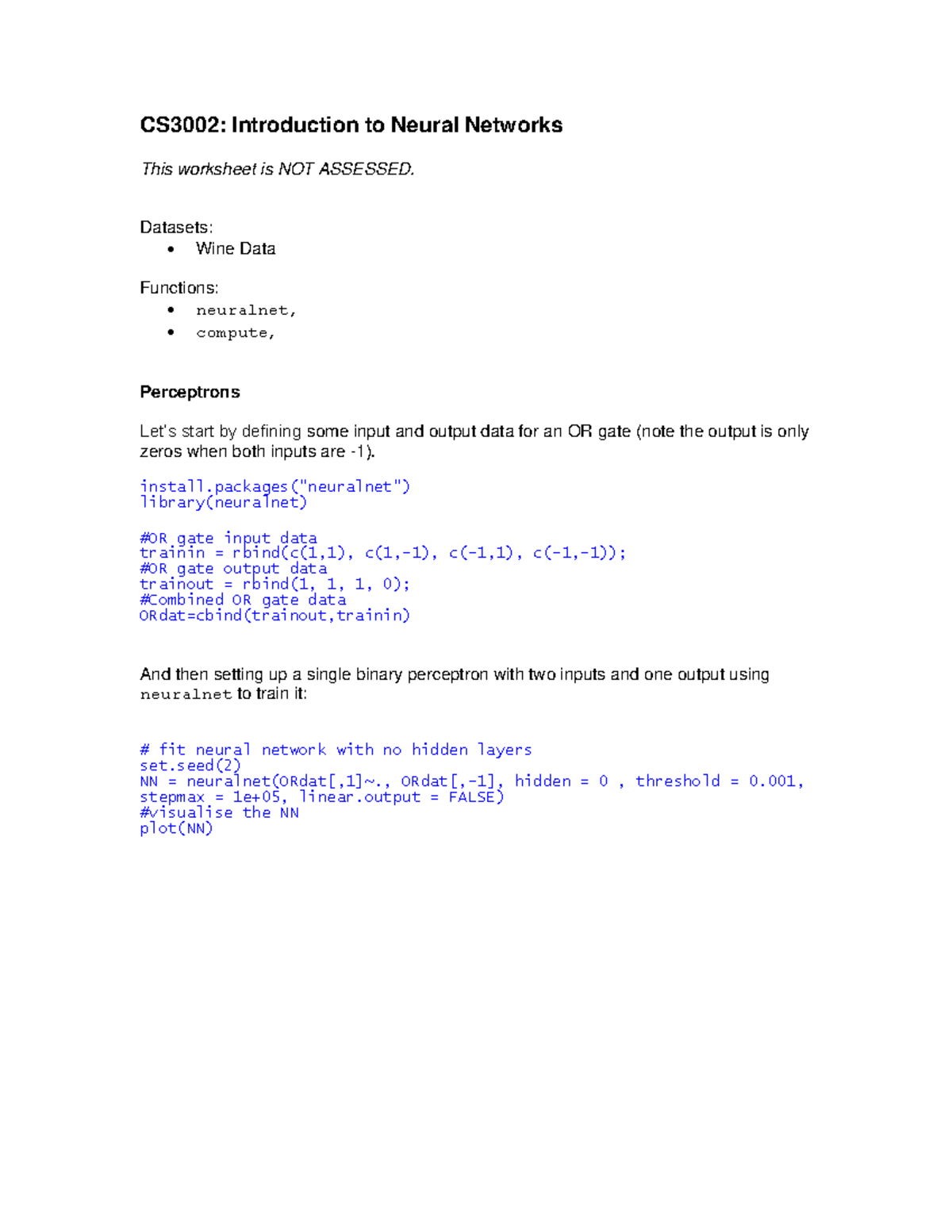 Neural Network Labsheet - CS3002: Introduction to Neural Networks This ...