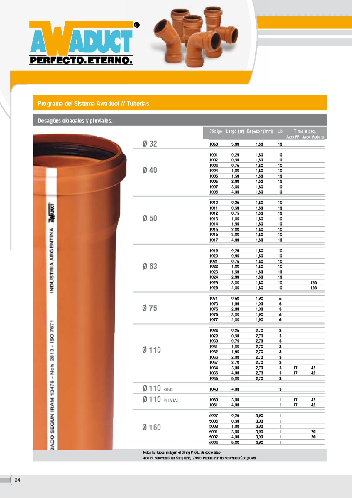 Awaduct - Catalogo de conductos de agua - Desagües cloacales y pluviales. Ø 110 RIGID Código ...