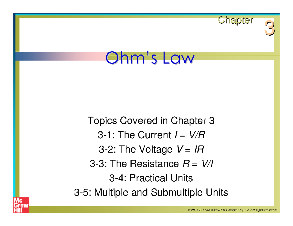 Ohms law pdf - Jenica Panaligan - Topics Covered in Chapter 3 3-1: The ...