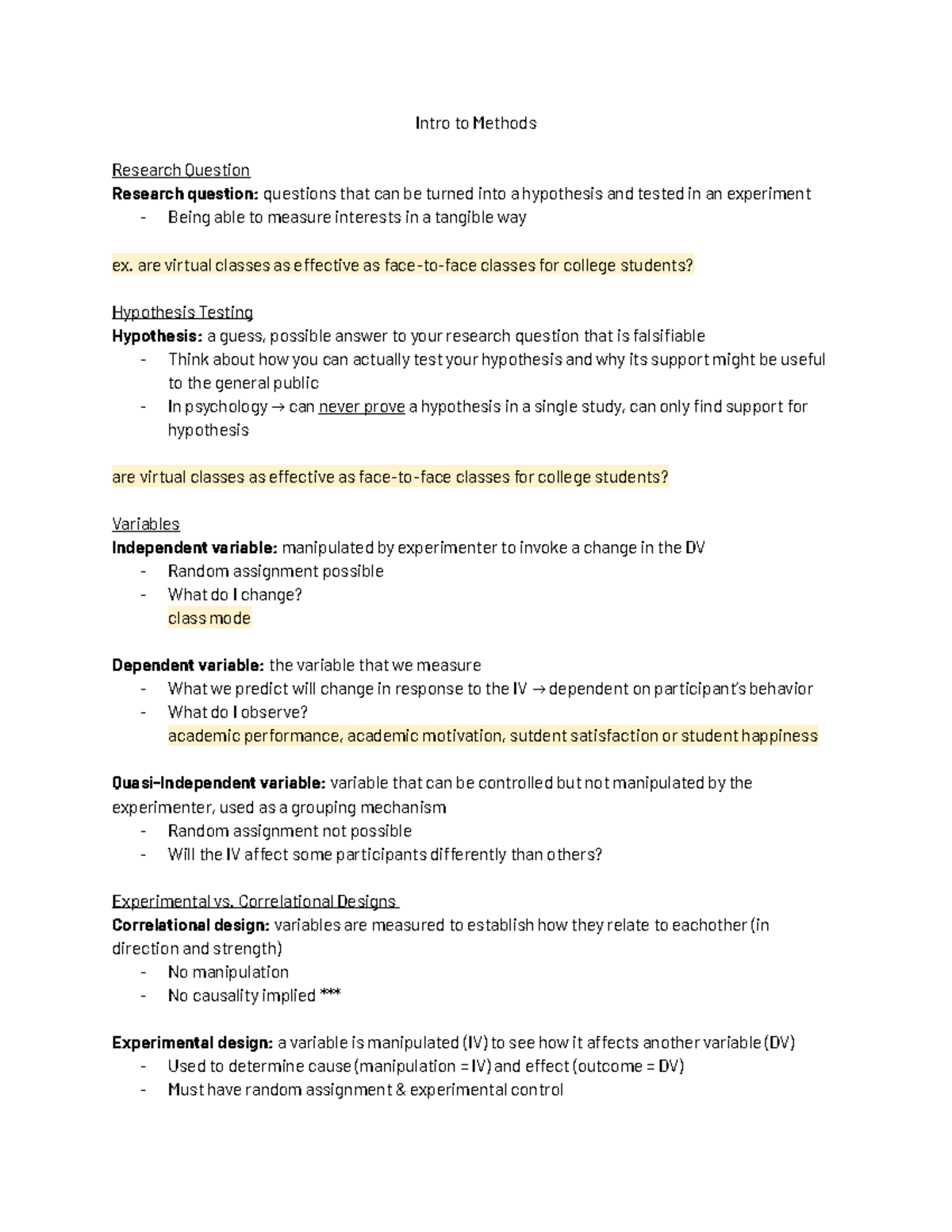 Intro to Methods - Intro to Methods Research Question Research question ...