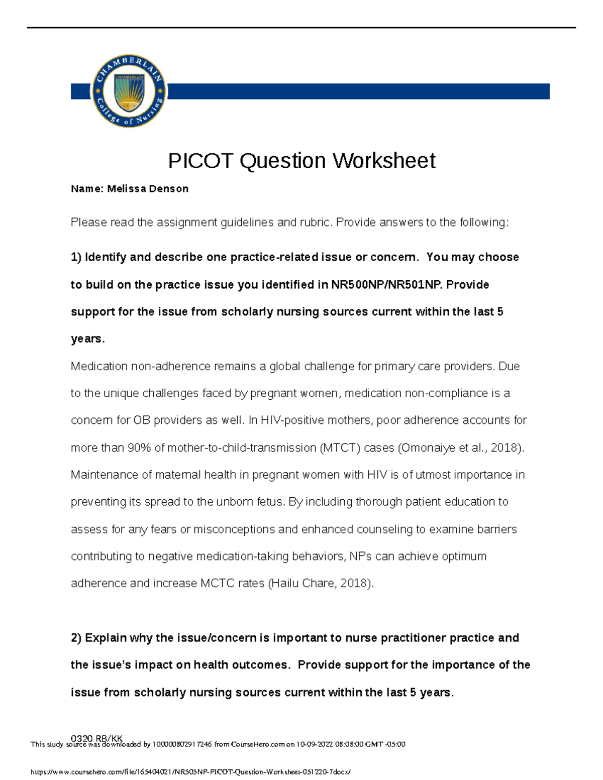 NR505NP Picot Question Worksheet 051220 7 - PICOT Question Worksheet ...